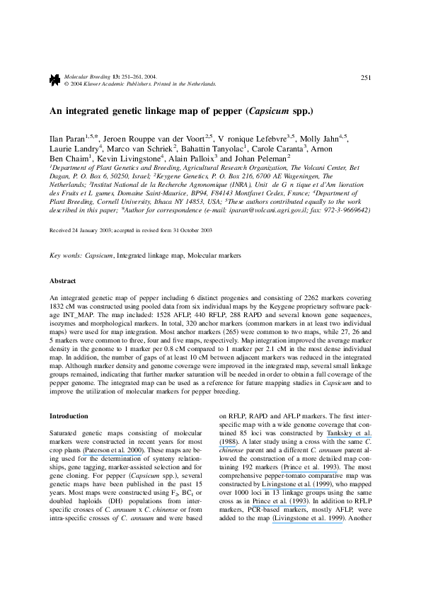 (PDF) An integrated genetic linkage map of pepper (Capsicum spp.)