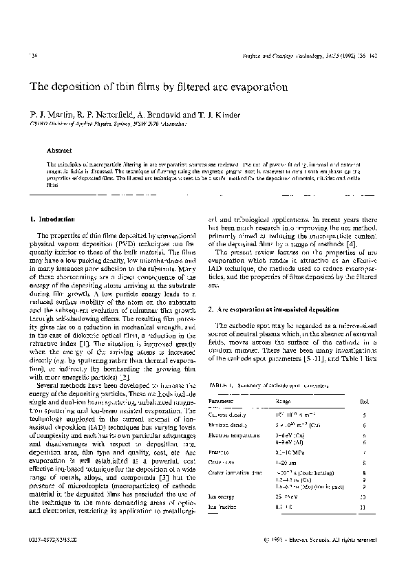 (PDF) The deposition of thin films by filtered arc evaporation