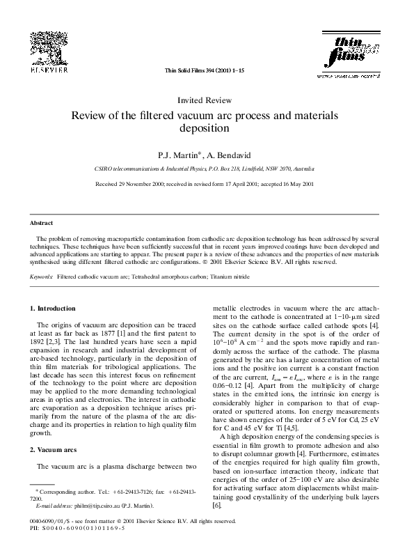 (PDF) Review of the filtered vacuum arc process and materials deposition