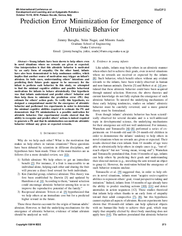 (PDF) Prediction error minimization for emergence of altruistic behavior