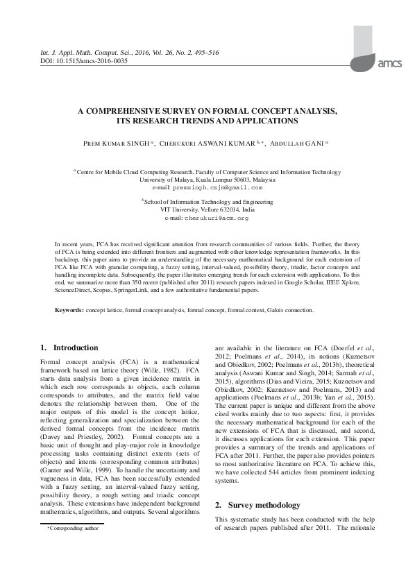 (PDF) A COMPREHENSIVE SURVEY ON FORMAL CONCEPT ANALYSIS, ITS RESEARCH TRENDS AND APPLICATIONS