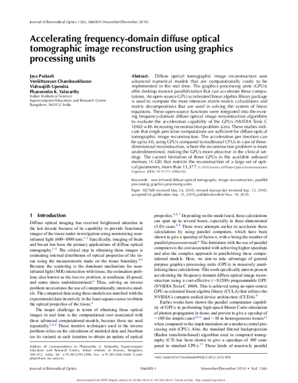 (PDF) Accelerating frequency-domain diffuse optical tomographic image reconstruction using ...
