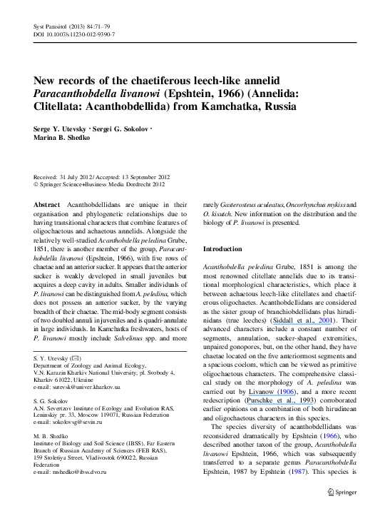 (PDF) New records of the chaetiferous leech-like annelid ...