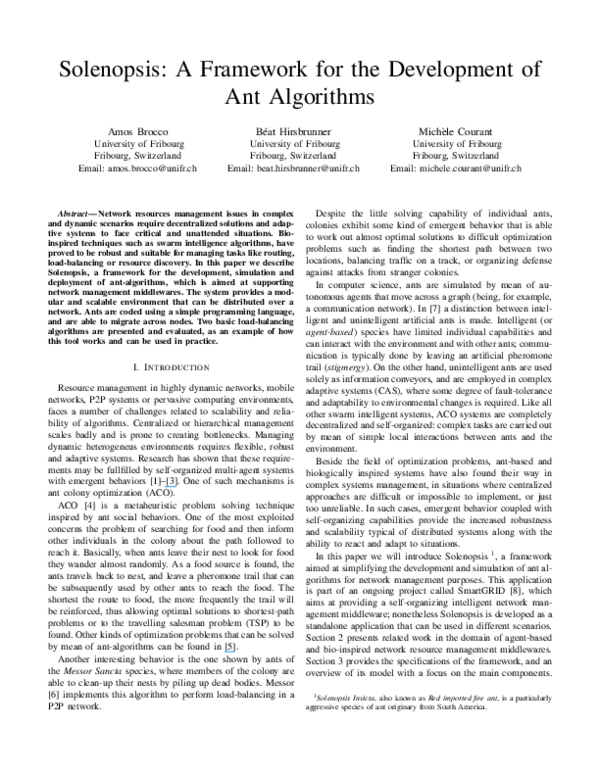 (PDF) Solenopsis: A Framework for the Development of Ant Algorithms