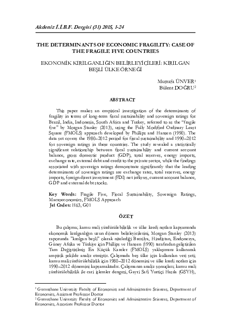 (PDF) The Determinants of Economic Fragility: Case of the Fragile Five ...