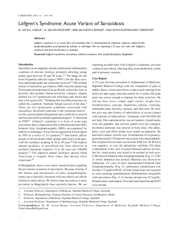 (PDF) Löfgren’s Syndrome: Acute Variant of Sarcoidosis