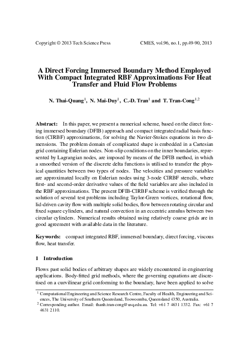 (PDF) A Direct Forcing Immersed Boundary Method Employed With Compact Integrated RBF ...
