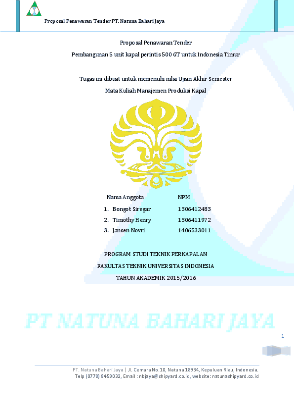 (PDF) Tugas Proposal Penawaran Tender Kapal Perintis