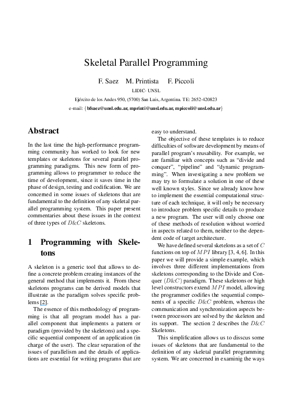(PDF) Skeletal Parallel Programming
