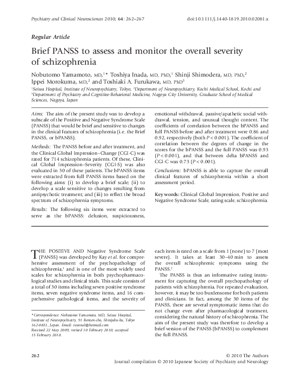(PDF) Brief PANSS to assess and monitor the overall severity of ...
