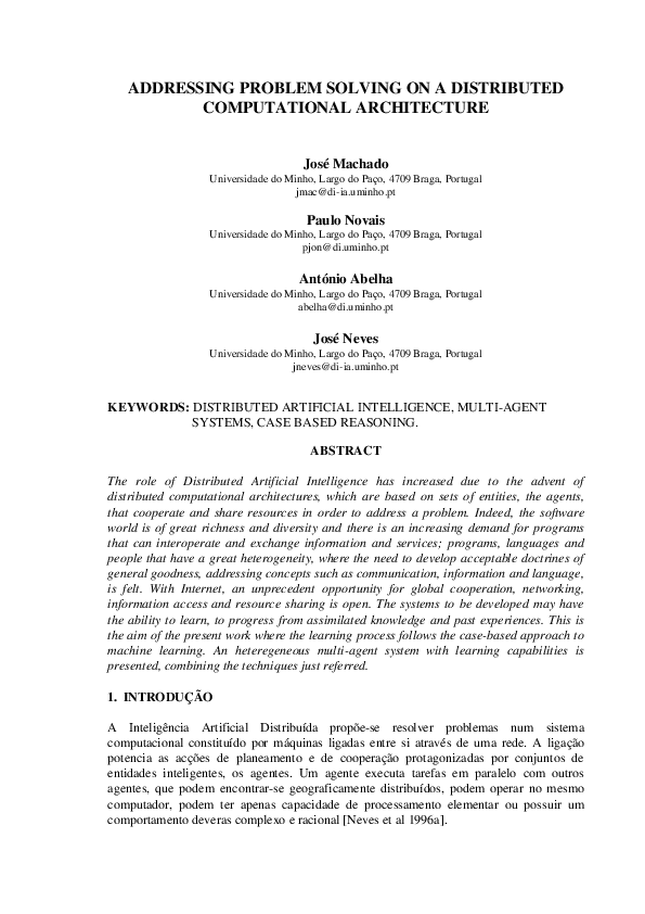 (PDF) Addressing Problem Solving on a Distributed Computational Architecture