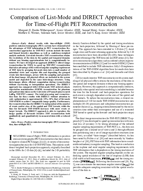 (PDF) Comparison of list-mode and DIRECT approaches for time-of-flight PET reconstruction