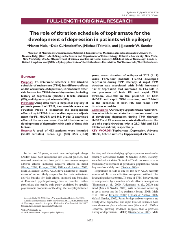 (PDF) The role of titration schedule of topiramate for the development ...