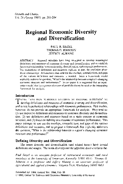 (PDF) Regional economic diversity and diversification