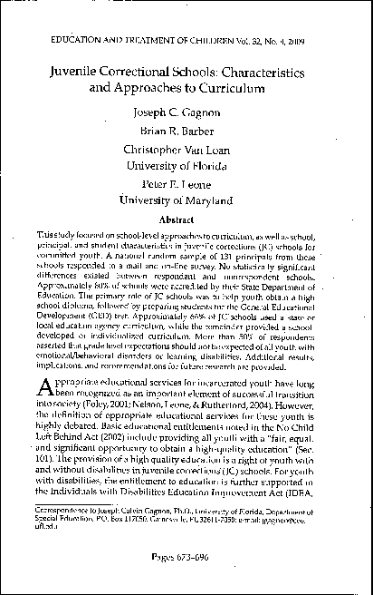 (PDF) Juvenile Correctional Schools: Characteristics and Approaches to ...