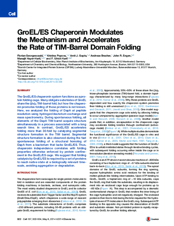 (PDF) GroEL/ES Chaperonin Modulates the Mechanism and Accelerates the ...