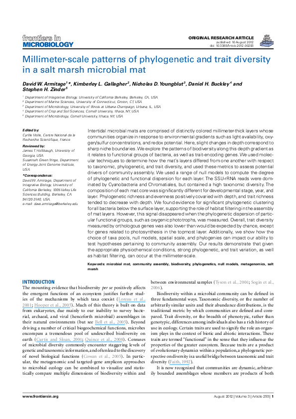 (PDF) Millimeter-scale patterns of phylogenetic and trait diversity in a salt marsh microbial mat
