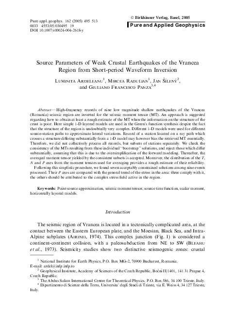 (PDF) Source parameters of weak crustal earthquakes of the Vrancea region from short-period ...