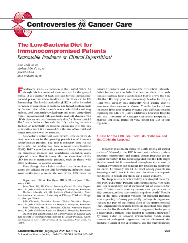 (PDF) The Low-Bacteria Diet for Immunocompromised Patients. Reasonable ...