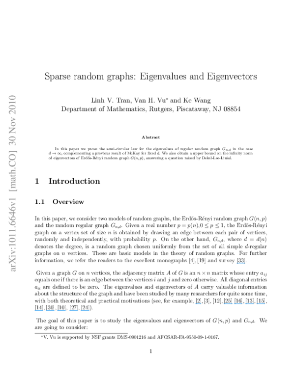 (PDF) Sparse random graphs: Eigenvalues and eigenvectors