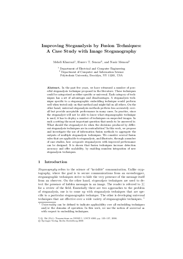 (PDF) Improving Steganalysis by Fusion Techniques: A Case Study with Image Steganography