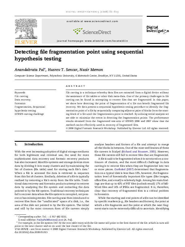 Pdf Detecting File Fragmentation Point Using Sequential Hypothesis