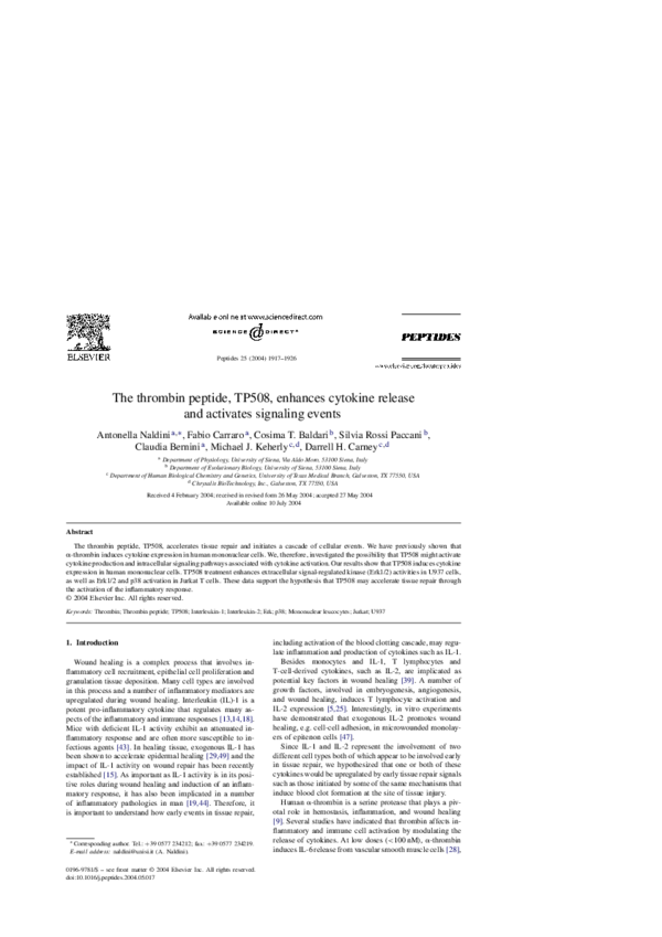 (PDF) The thrombin peptide, TP508, enhances cytokine release and ...