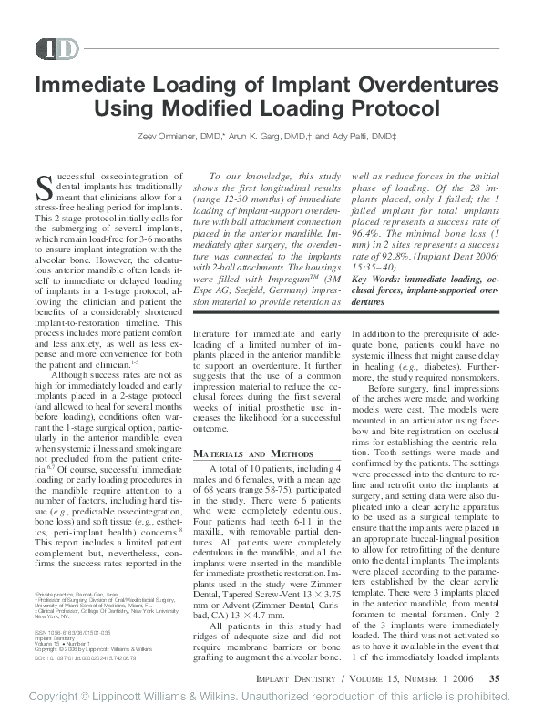 (PDF) Immediate Loading of Implant Overdentures Using Modified Loading ...