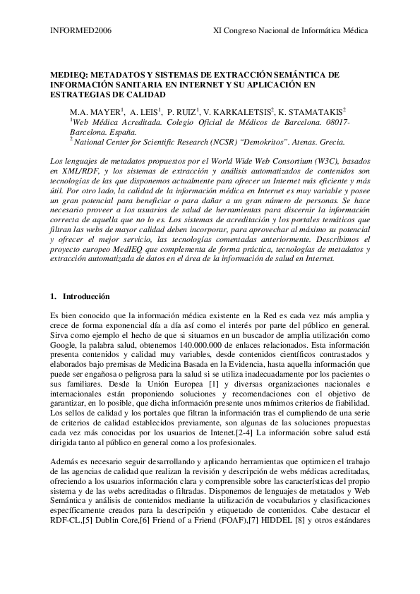 (PDF) MedIEQ: metadatos y sistemas de extracción semántica de ...