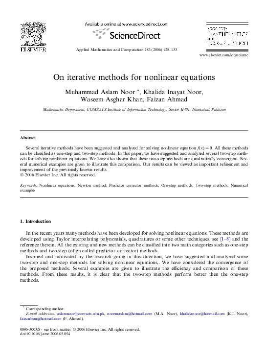 Pdf On Iterative Methods For Nonlinear Equations 