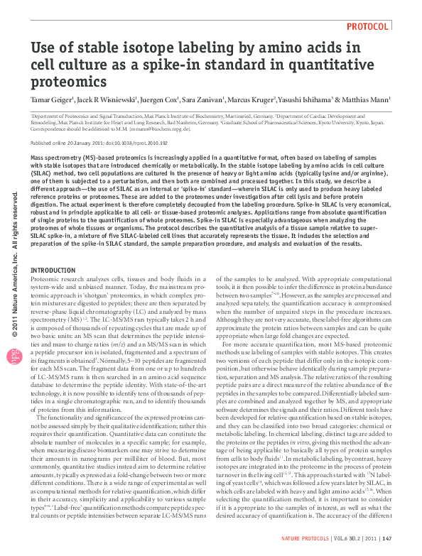 (PDF) Use of stable isotope labeling by amino acids in cell culture as a spike-in standard in ...