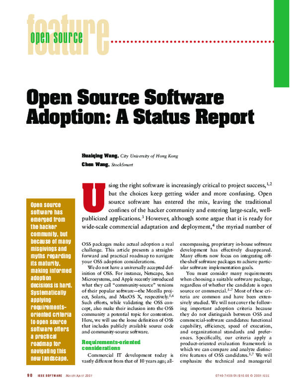 (PDF) Open source software adoption: a status report
