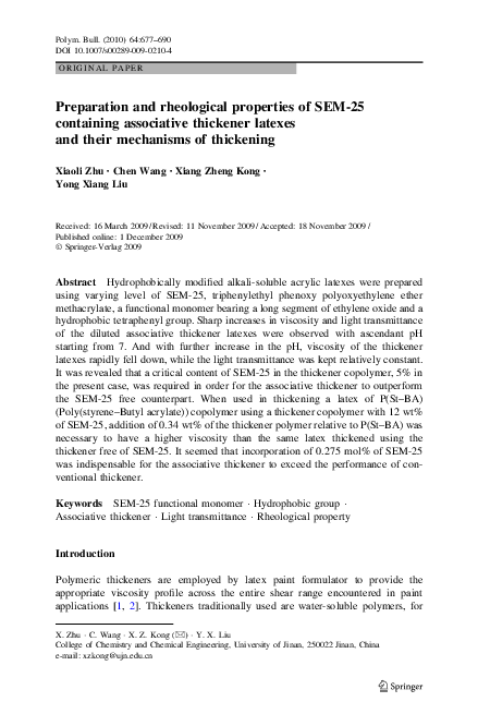 (PDF) Preparation and rheological properties of SEM-25 containing ...