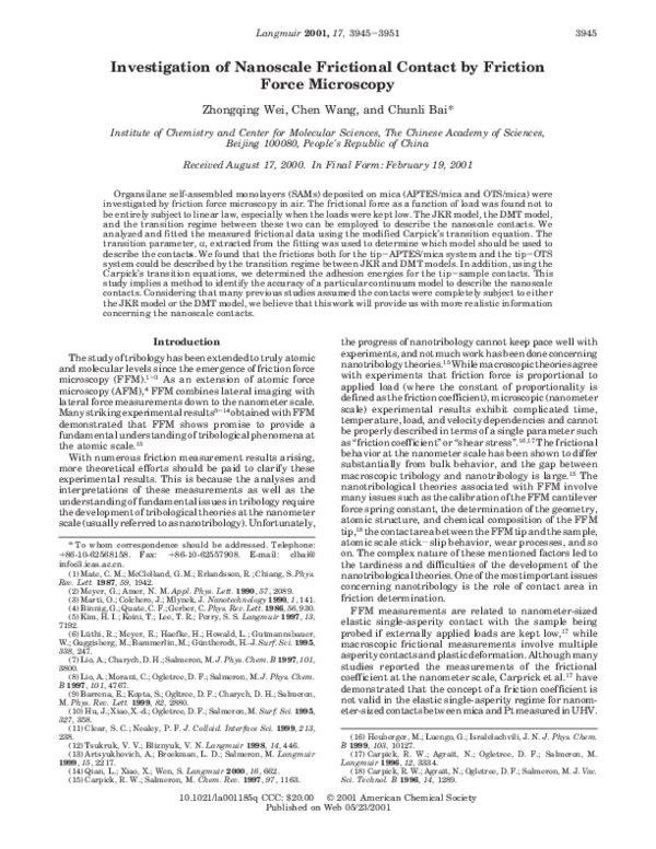 (PDF) Investigation of Nanoscale Frictional Contact by Friction Force Microscopy