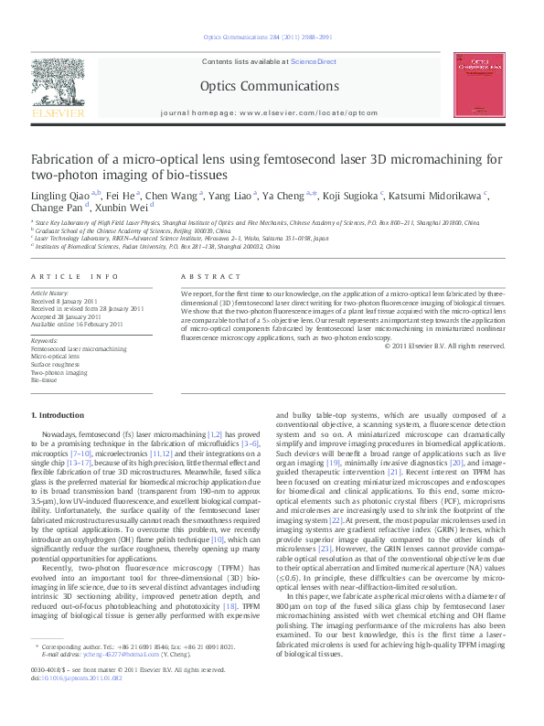 (PDF) Fabrication of a micro-optical lens using femtosecond laser 3D ...