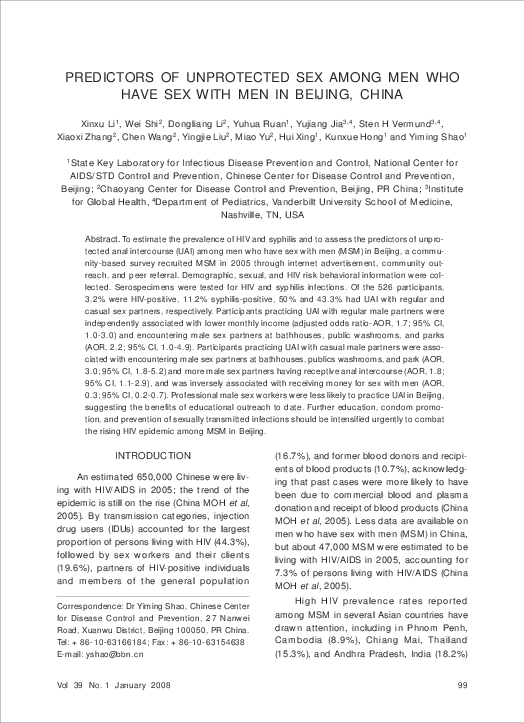 (PDF) Predictors of unprotected sex among men who have sex with men in ...