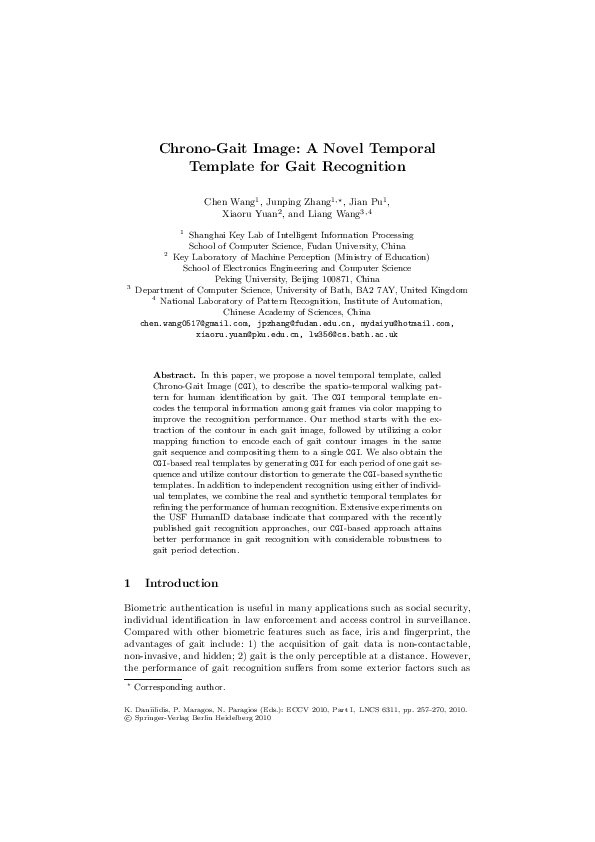 (PDF) Chrono-Gait Image: A Novel Temporal Template for Gait Recognition