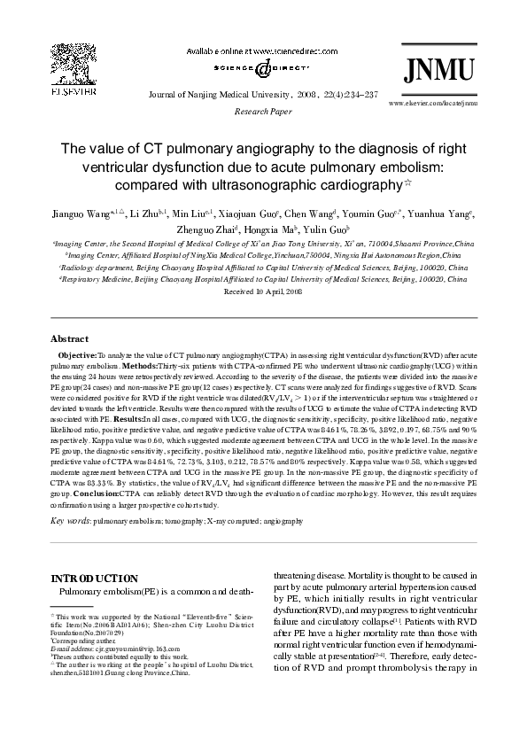 (PDF) The value of CT pulmonary angiography to the diagnosis of right ventricular dysfunction ...