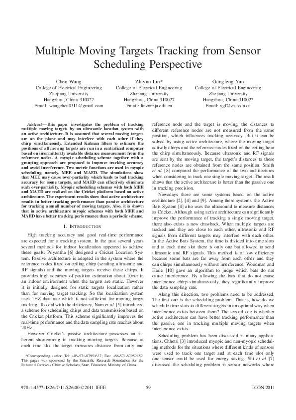 (PDF) Multiple moving targets tracking from sensor scheduling perspective