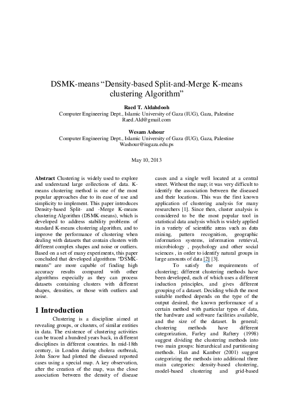 Pdf Dsmk Means Density Based Split And Merge K Means Clustering Algorithm”