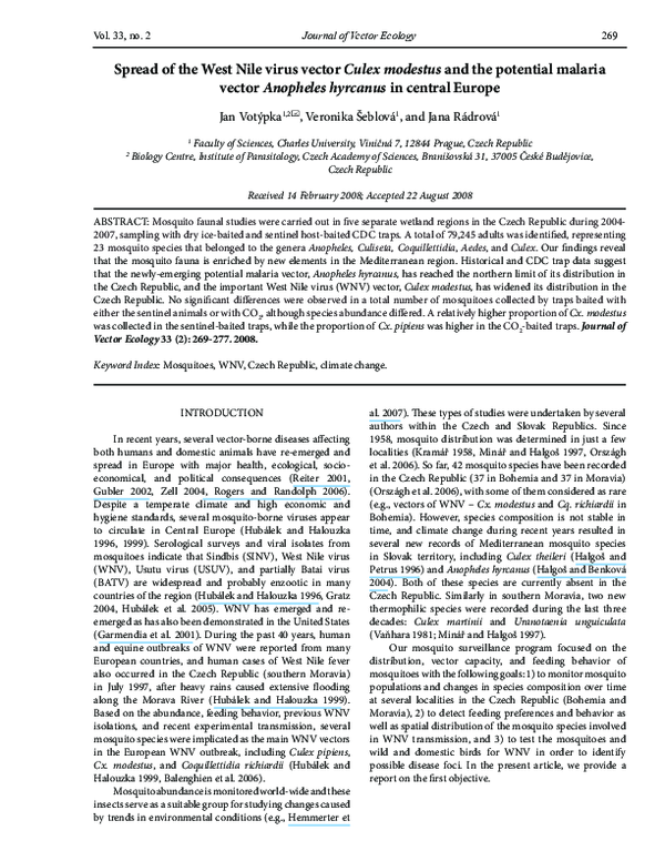 (PDF) Spread of the West Nile virus vector Culex modestus and the ...