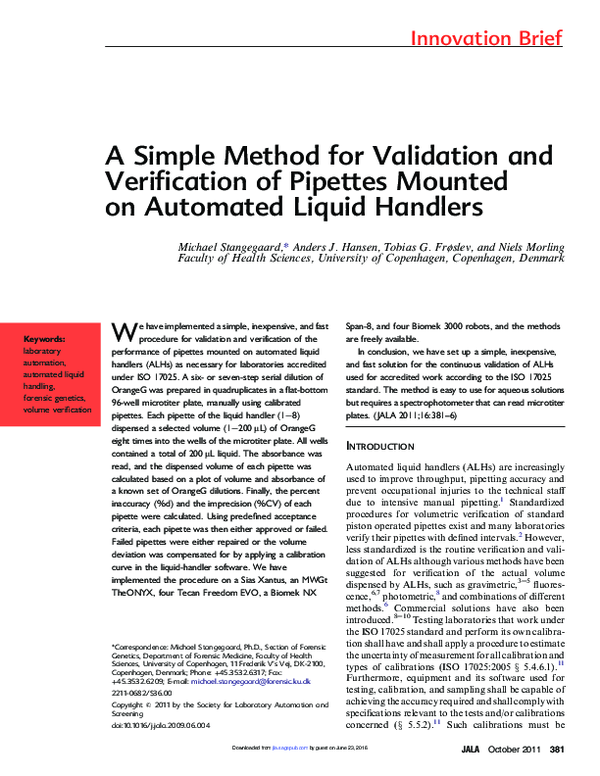 (PDF) A simple method for validation and verification of pipettes ...