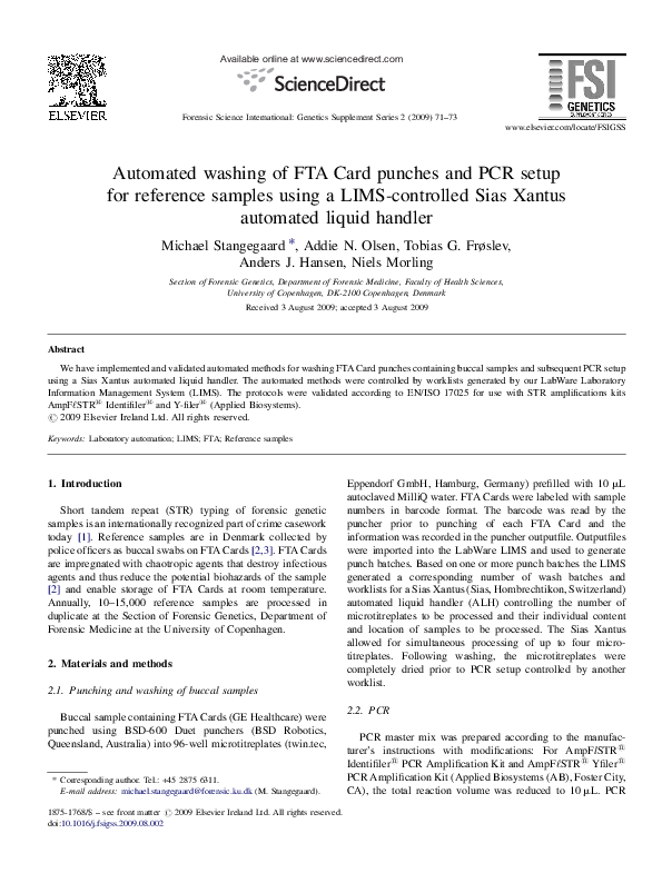 (PDF) Automated washing of FTA Card punches and PCR setup for reference ...