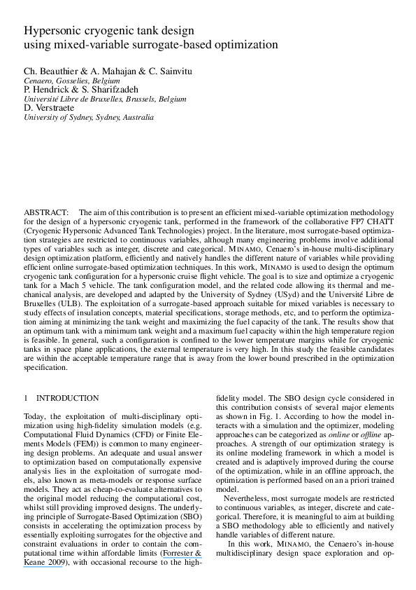(PDF) Hypersonic cryogenic tank design using mixed-variable surrogate-based optimization