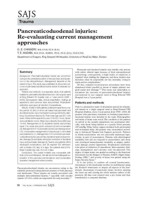 (PDF) Pancreaticoduodenal injuries: Re-evaluating current management ...