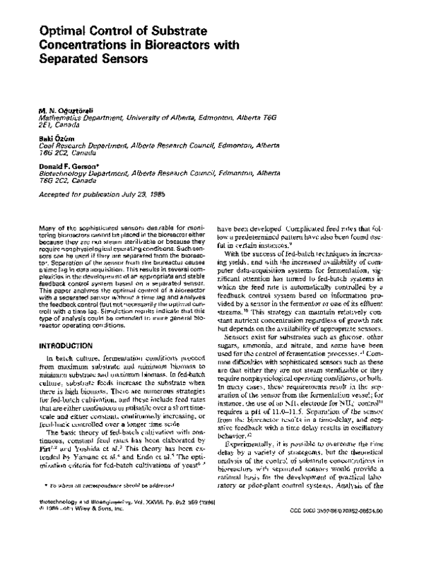 (PDF) Optimal control of substrate concentrations in bioreactors with ...
