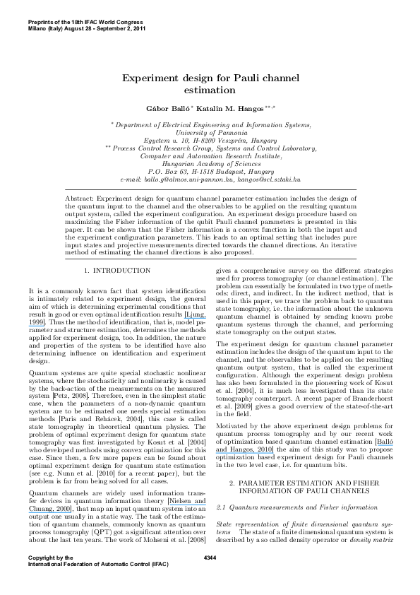 (PDF) Experiment design for Pauli channel estimation