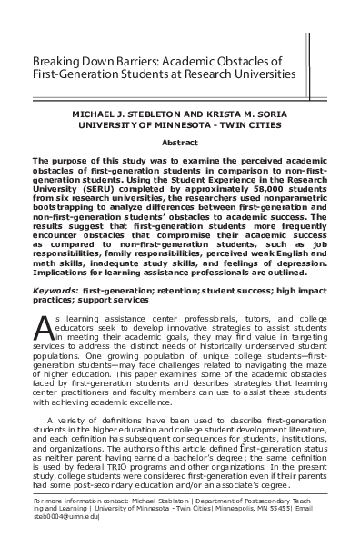 (PDF) Breaking down barriers: Academic obstacles of first-generation ...