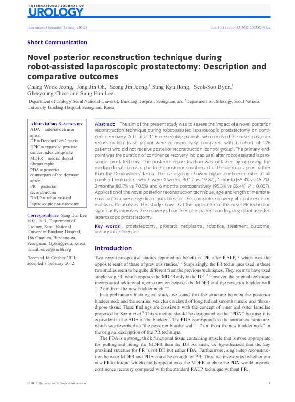 (PDF) Novel posterior reconstruction technique during robot-assisted laparoscopic prostatectomy ...