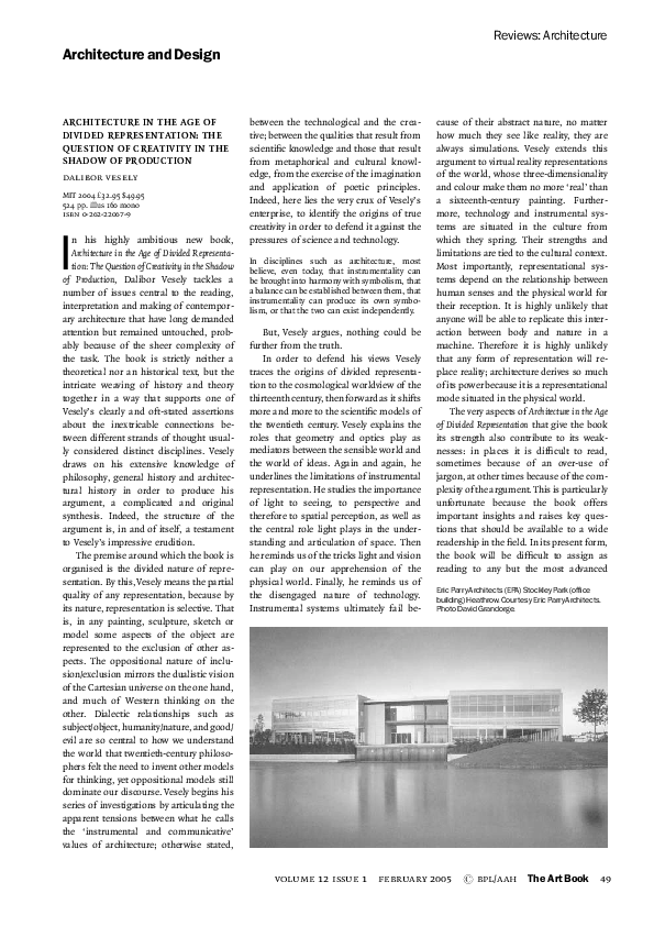 (PDF) Dalibor Vesely, Architecture in the Age of Divided Representation: The Question of ...